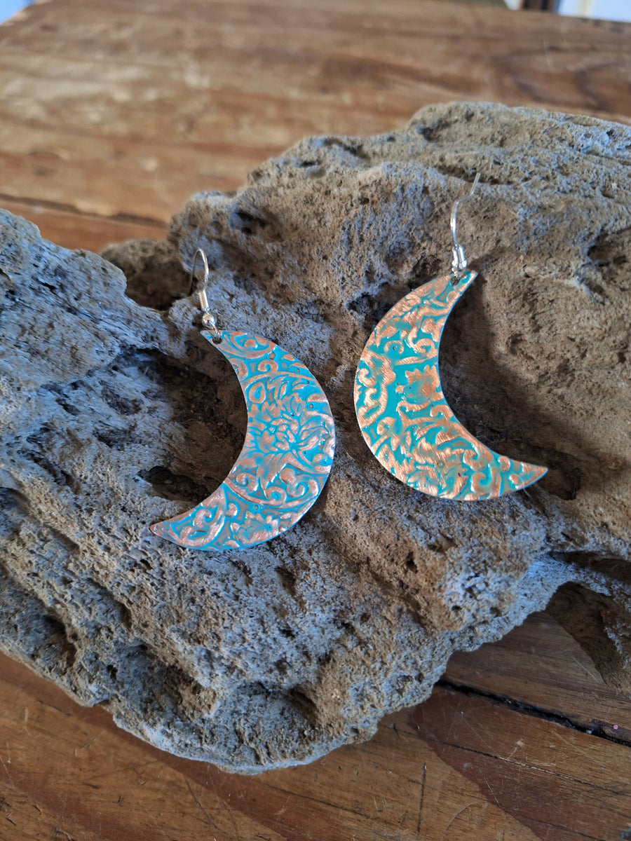 Joyce Pierce - Crescent Moon Turquoise Earrings Recycled Copper ...